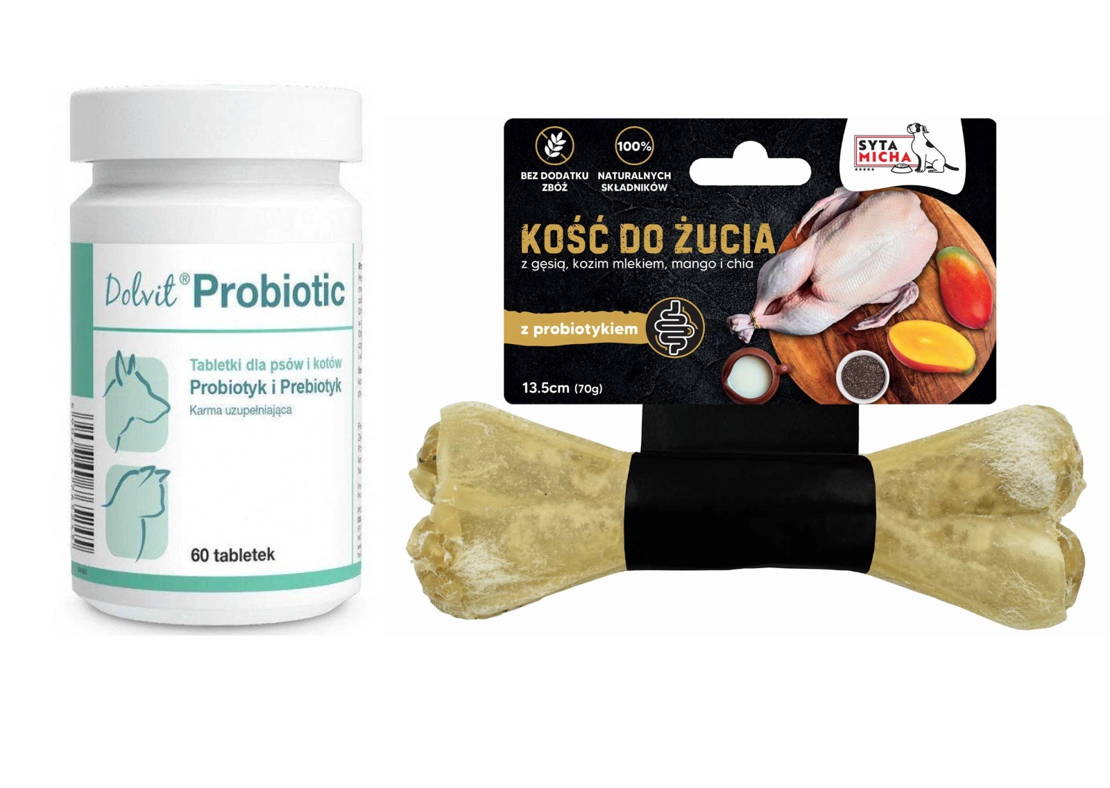Zestaw Dolfos Dolvit Probiotic 60 tabl. + KOŚĆ Syta Micha z probiotykiem 13,5cm | Kiwi Zoo