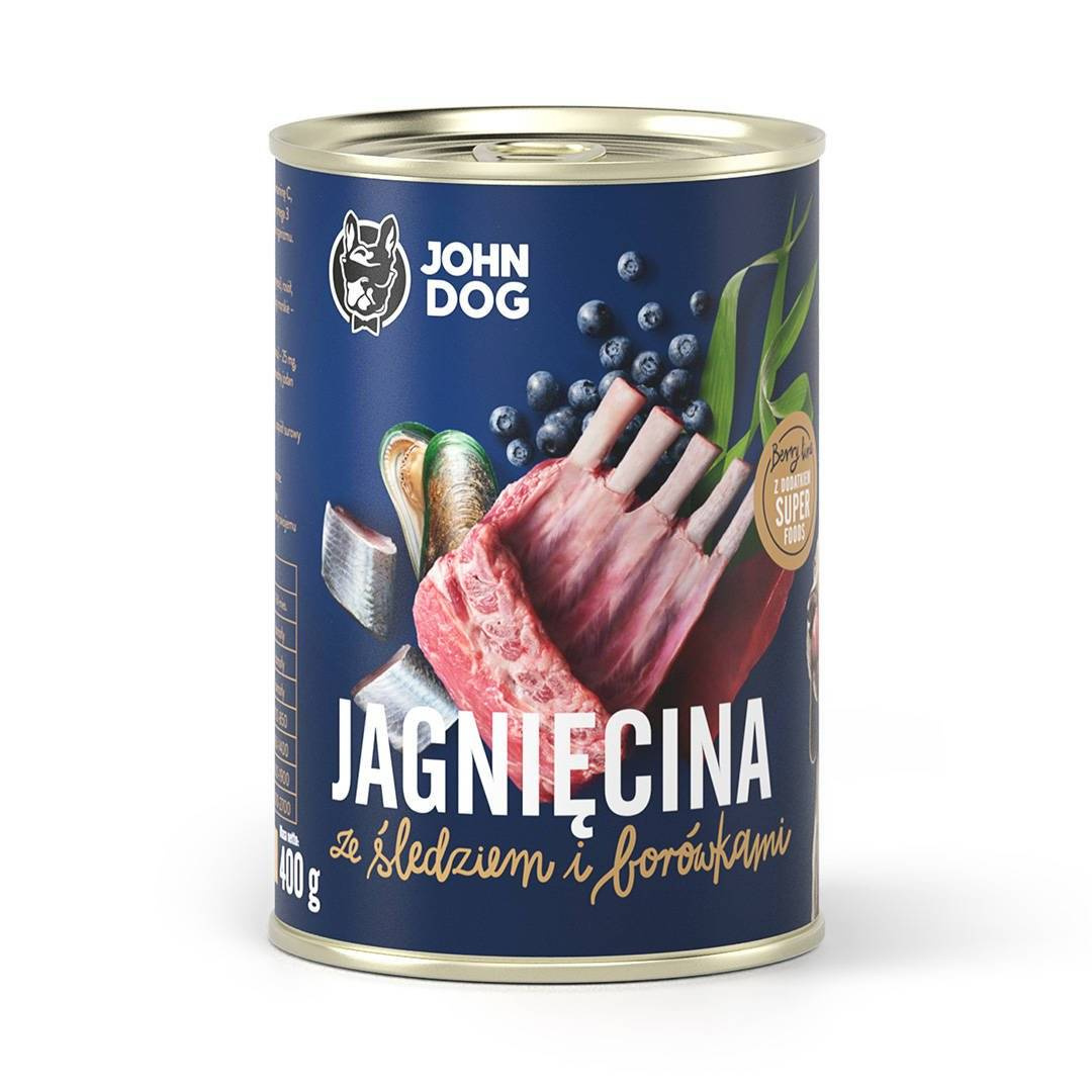 John Dog Szczeniak Jagnięcina ze śledziem i borówkami puszka 400g ...